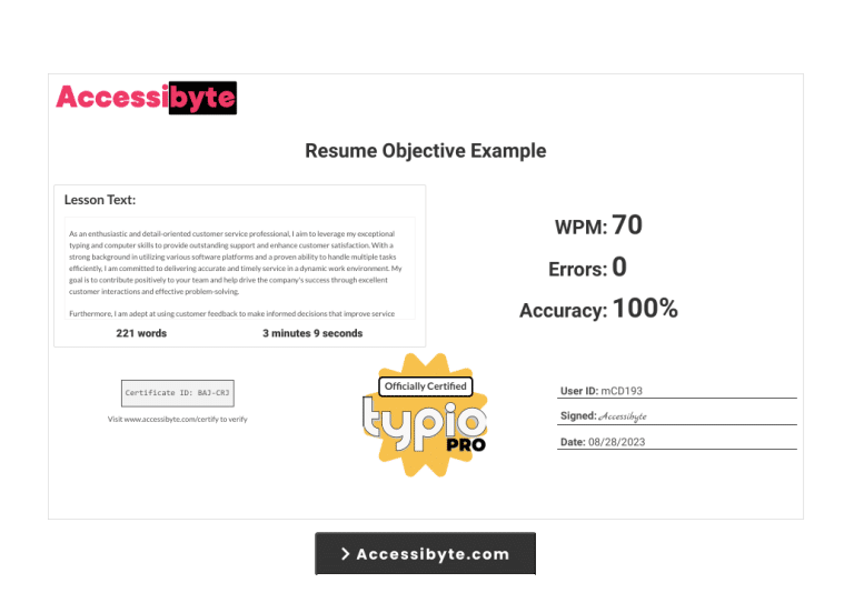 Typio Pro Certificate | Accessibyte